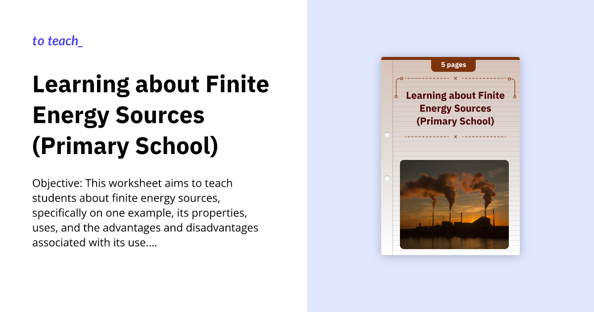 Learning about Finite Energy Sources (Primary School)