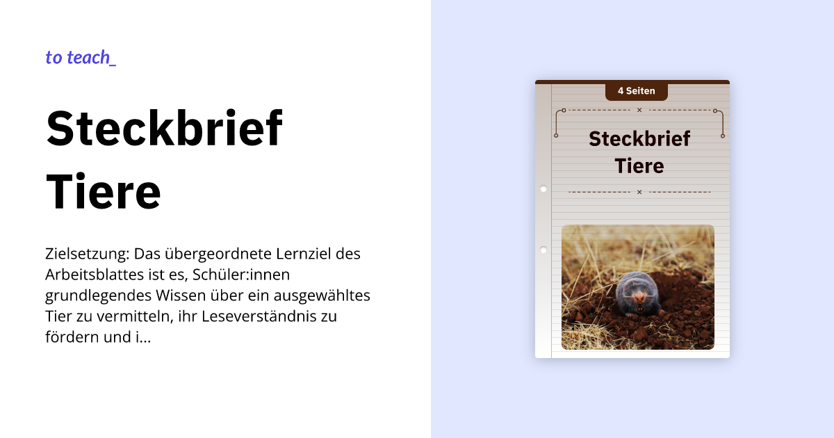 Steckbrief Tiere