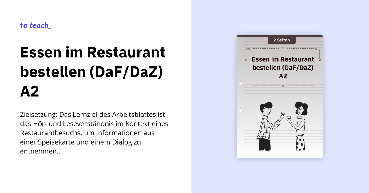 Essen im Restaurant bestellen (DaF/DaZ) A2