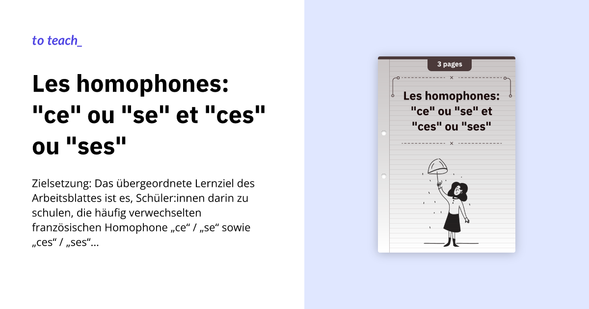 Les homophones: "ce" ou "se" et "ces" ou "ses"